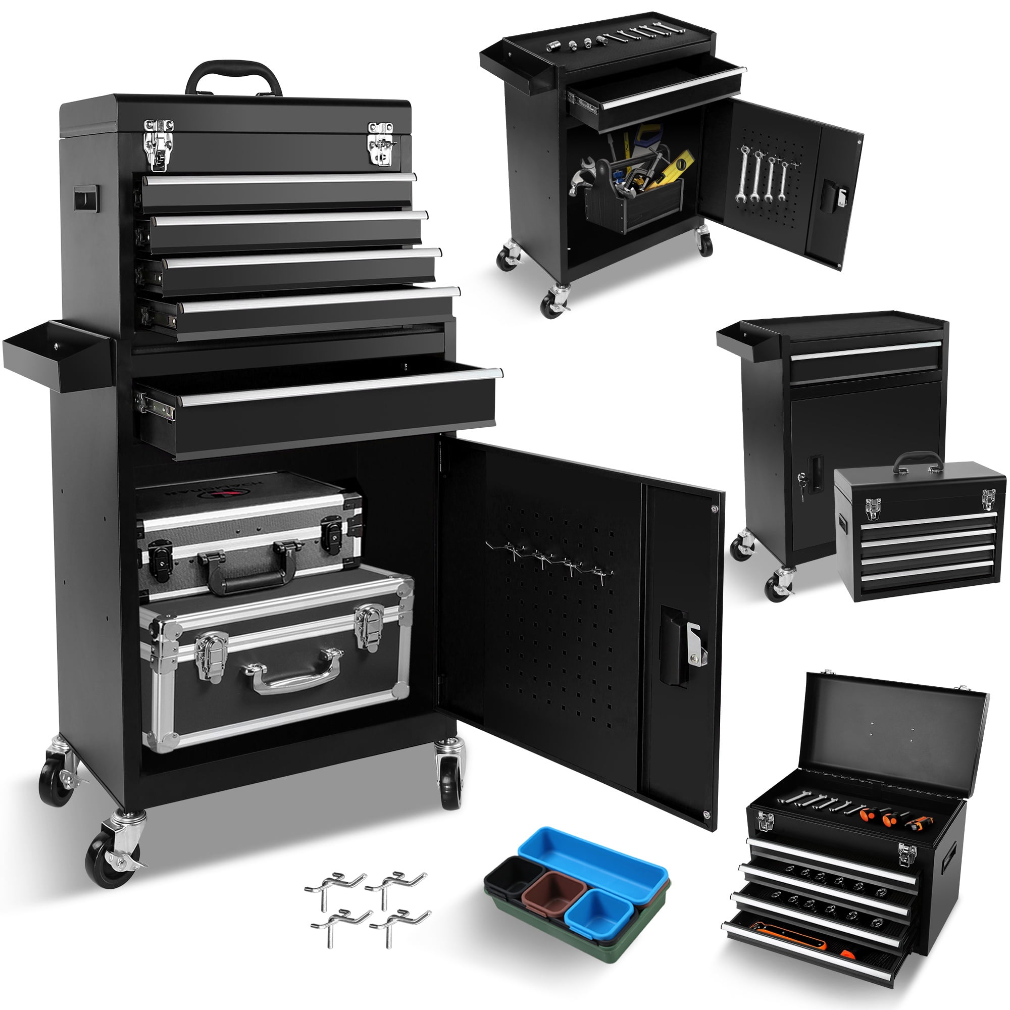 Seizeen 2-in-1 Mobile Rolling Tool Box, Large Capacity Big Rollaway ...