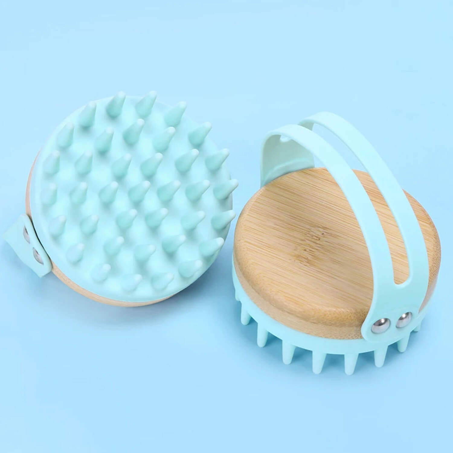 2 IN 1 Scalp Massager Soft Silicone Wooden Shampoo Brush Hair Scrub ...