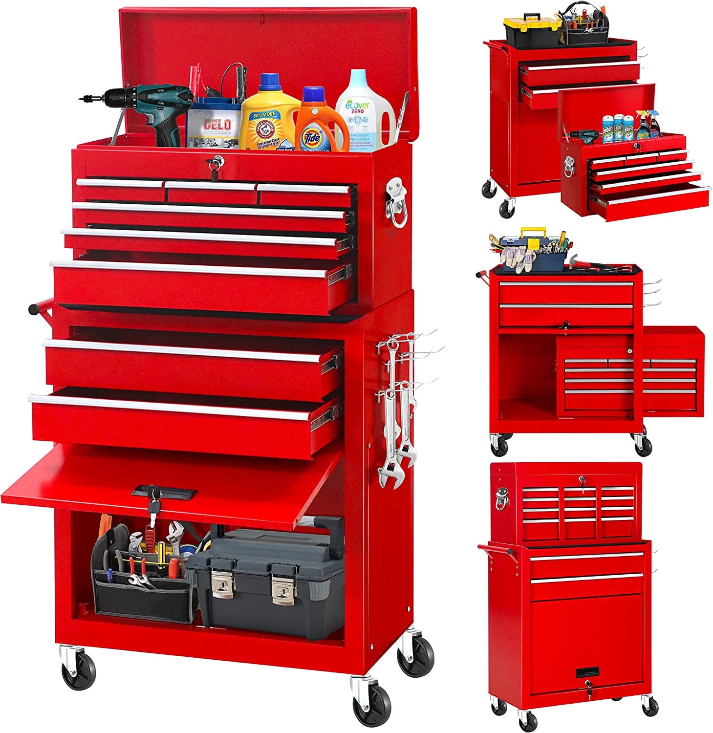 2-In-1 Mobile Toolbox, 8-Drawer Rollaway Tool Chest & Cabinet, Large ...