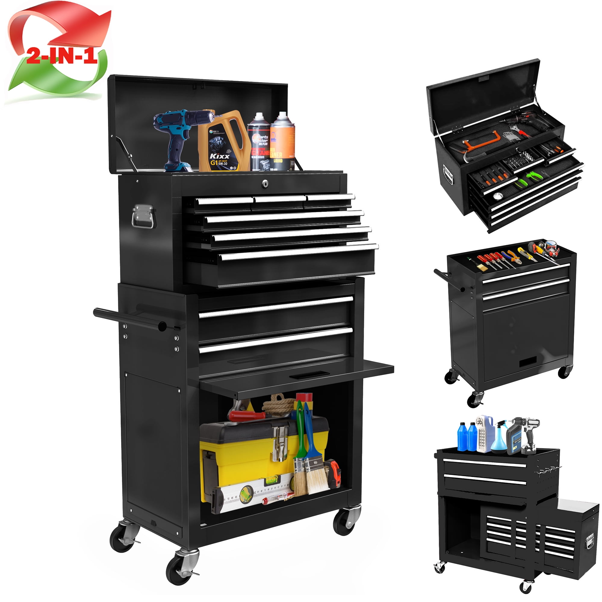 2-IN-1 Tool Chest & Cabinet, Large Capacity 8-Drawer Rolling Tool Box ...