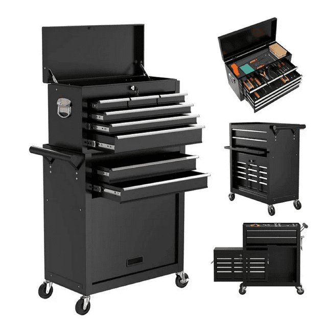 2-IN-1 Tool Chest & Cabinet, Large Capacity 8-Drawer Rolling Tool Box Organizer with Wheels ...