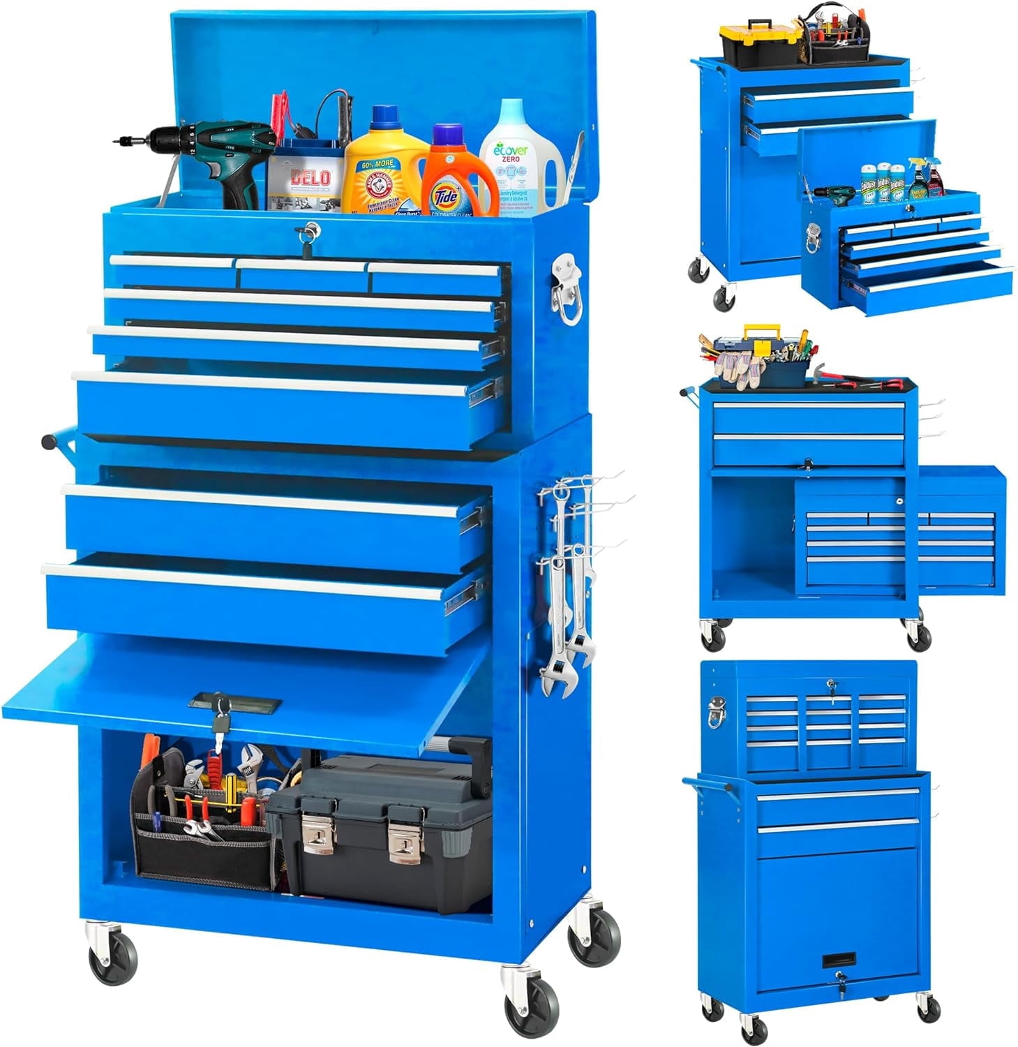 Mobile 2-in-1 Large Capacity Tool Chest & Cabinet, 8-Drawer Big Storage ...