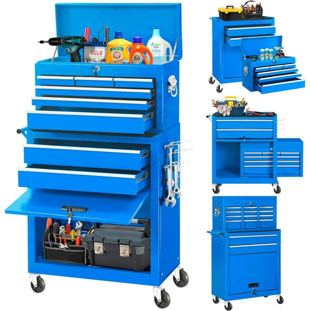Mobile 2-in-1 Large Capacity Tool Chest & Cabinet, 8-Drawer Big Storage ...