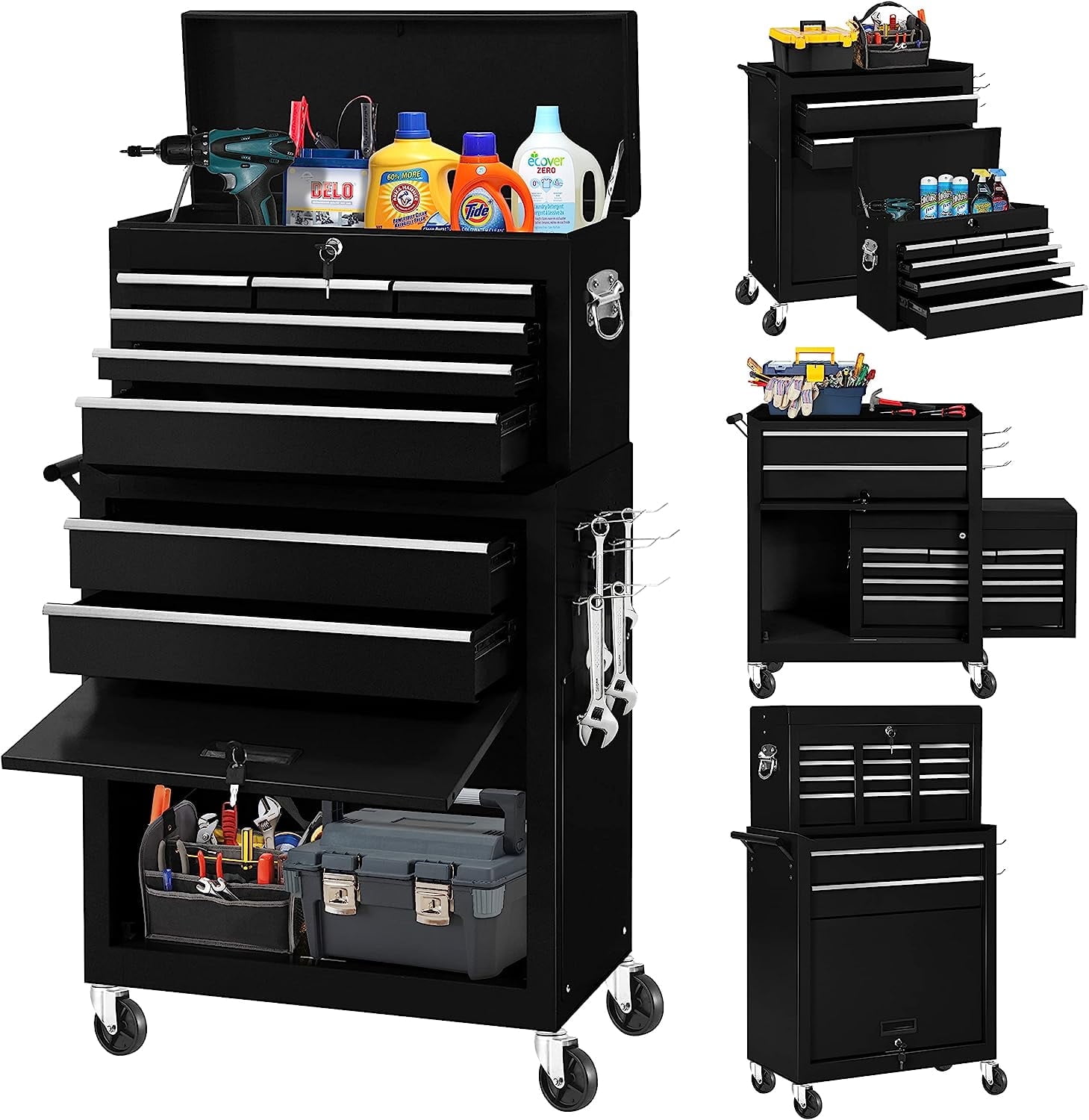 2-in-1 Tool Chest & Cabinet, 8-Drawer Large Capacity Toolbox Organizer ...