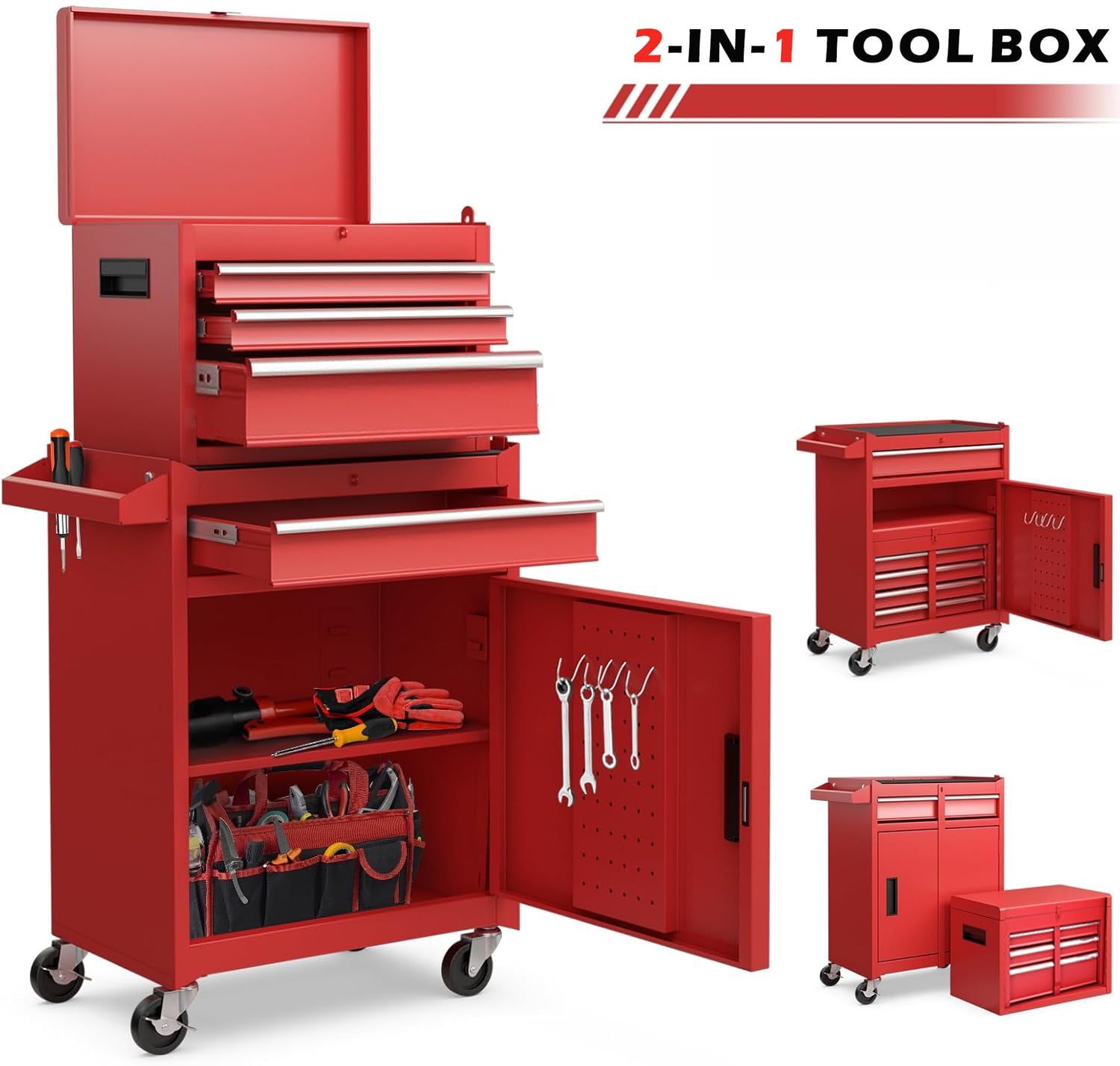 Seizeen 2-in-1 Rolling Tool Box, 4-Drawer Lockable Tool Chest, Portable ...