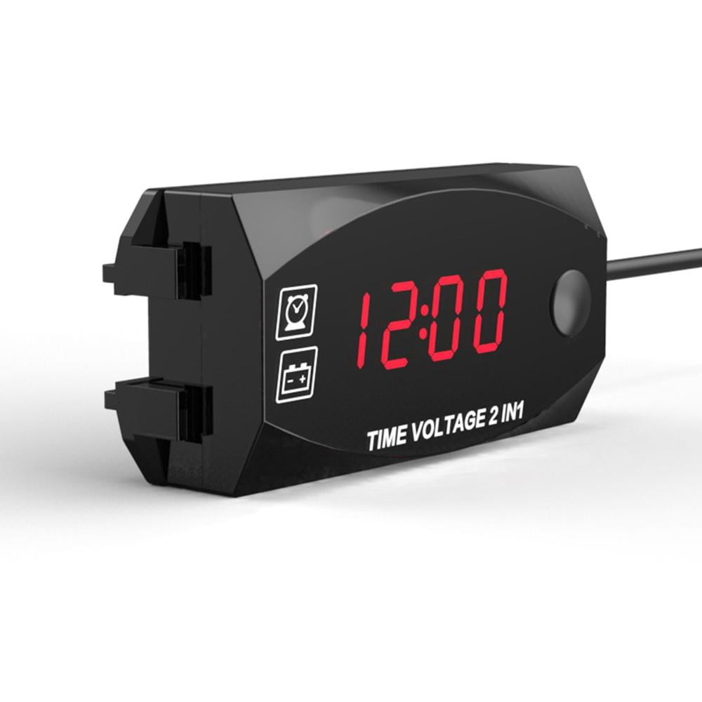 2 In 1 12V Digital LED Display Meters Voltmeter Clock Thermometer ...