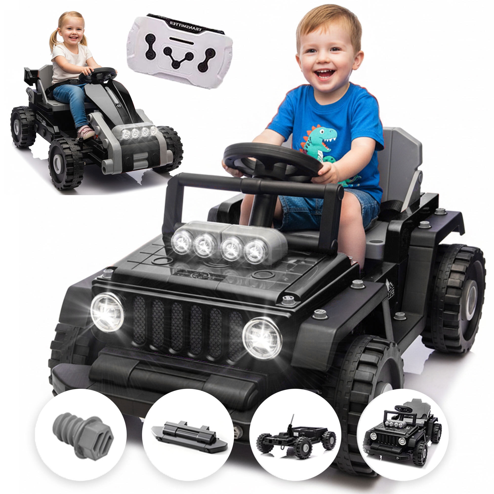 2-In-1 12V Kids Ride On Building Block Cars, Electric Truck Car/Kart ...
