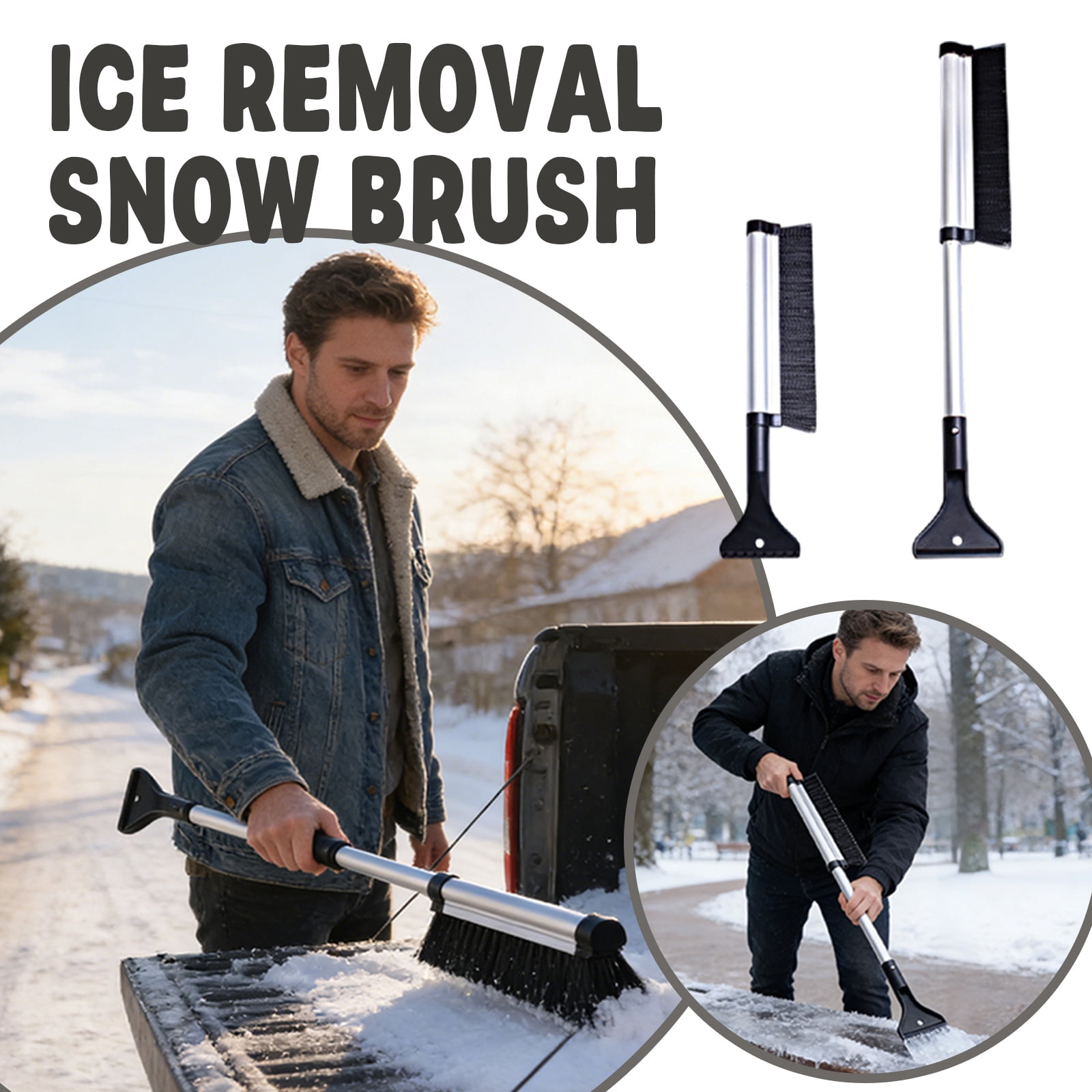 2-In-1 Car Snow Scraper & Brush, Detachable Winter Ice Removal Tool ...