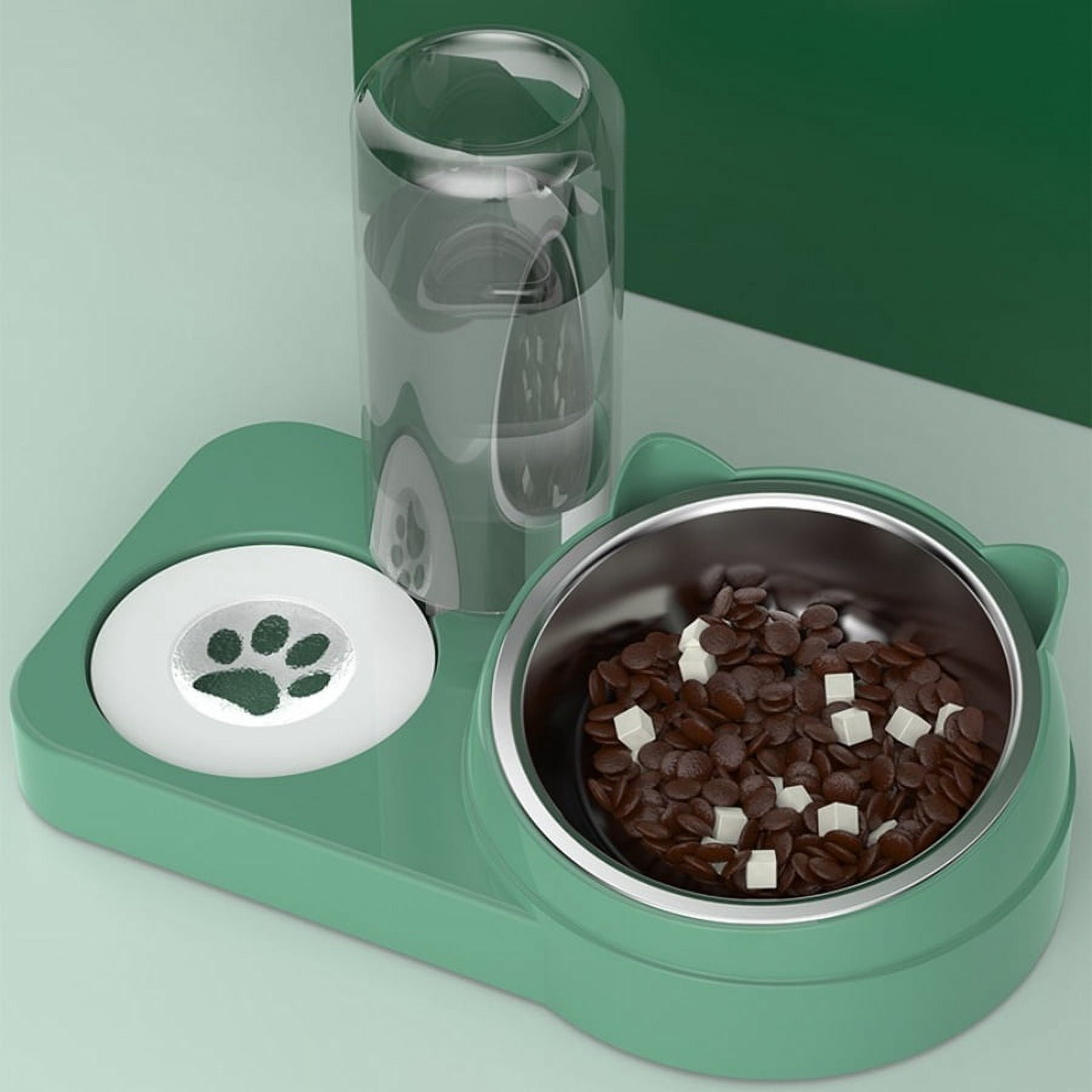 2 In 1 Cat Double Bowls, Elevated Stainless Steel Cat Inclined Food ...