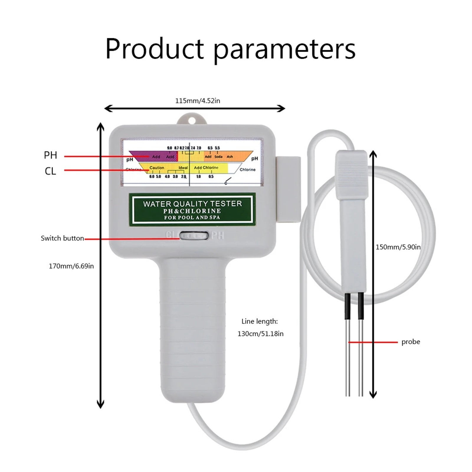 2 In 1 Chlorine Tester PH & CL2 Meter Swimming Pool Spa Chlorine ...