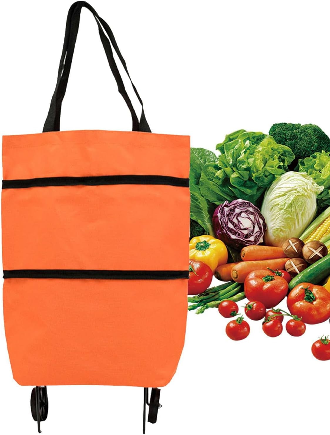 2 In 1 Collapsible Trolley Bags Folding Shopping Bag with Wheels ...