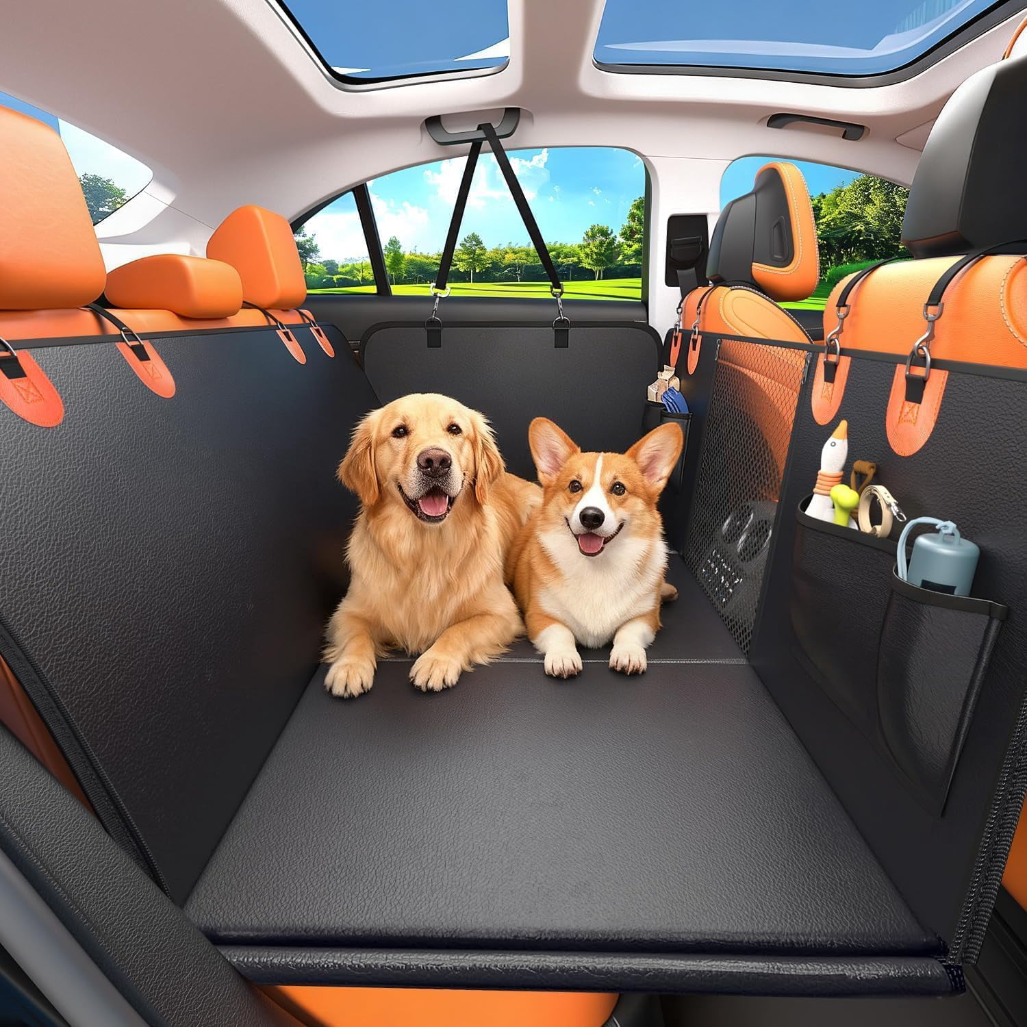 2-In-1 Convertible Hard Bottom Dog Hammock for Car, 100% Waterproof PU ...