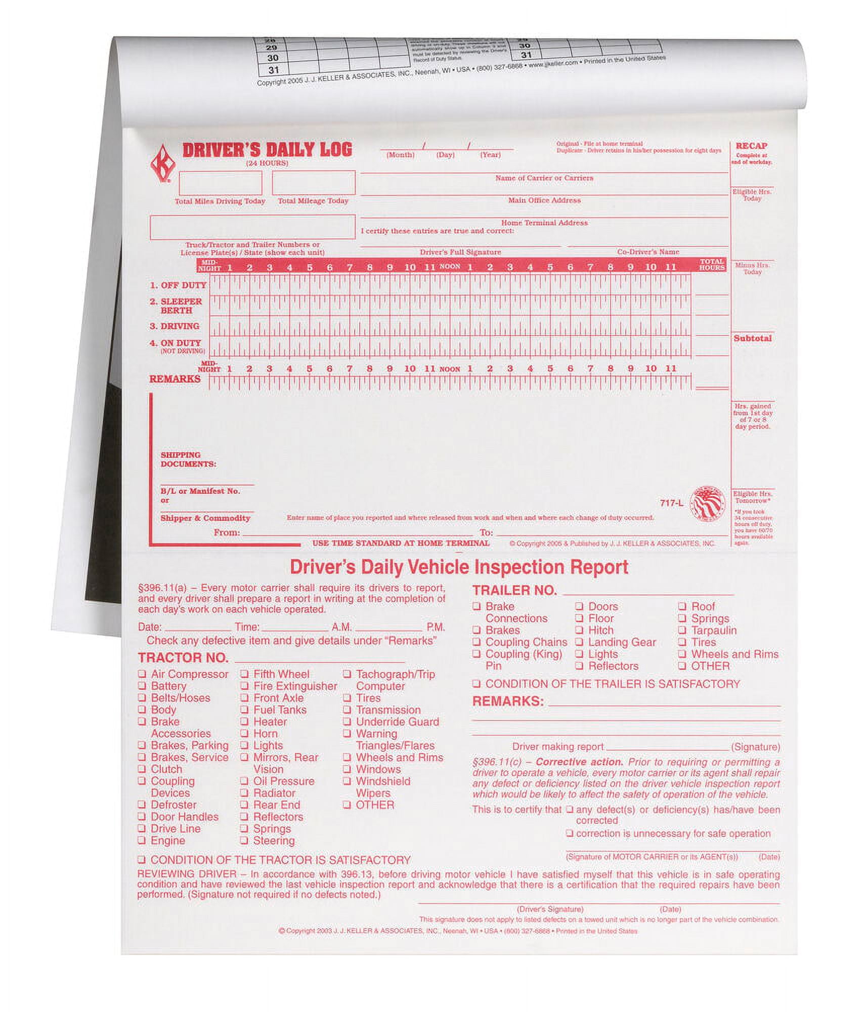 J. J. Keller & Associates, Inc 2-In-1 Driver Daily Log Book, 10-pk ...