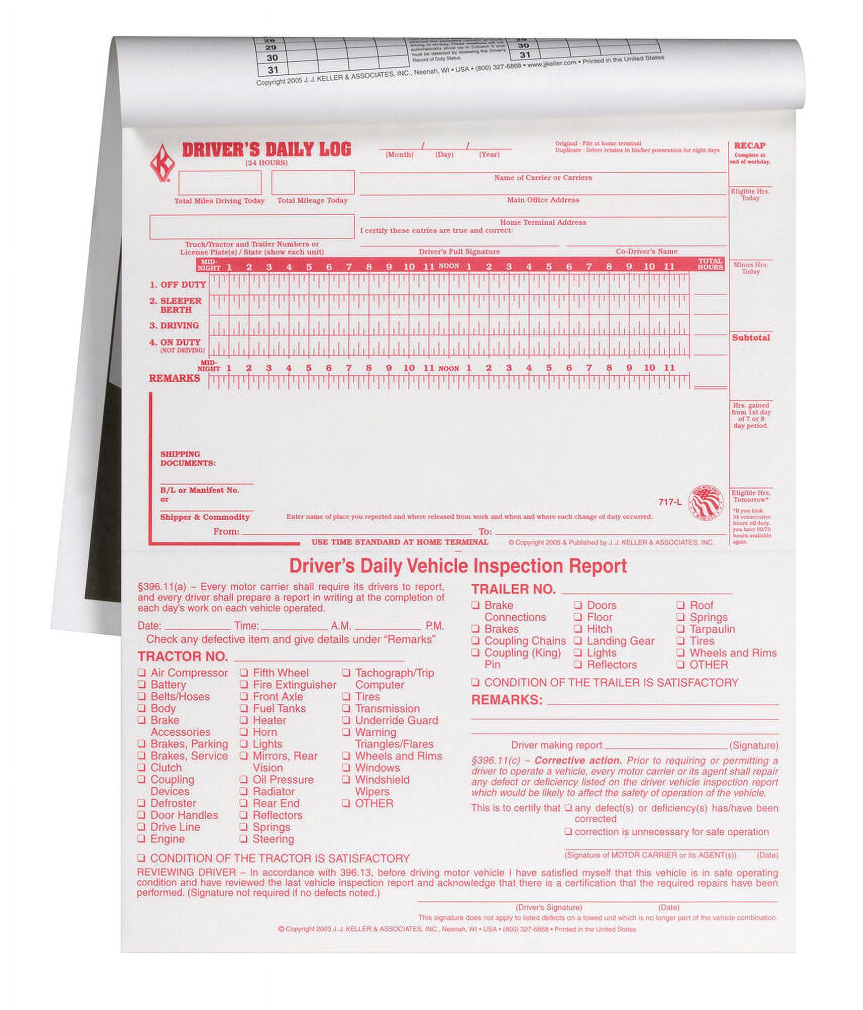 2-In-1 Driver Daily Log Book 5-pk. with Simplified DVIR - 2-Ply ...