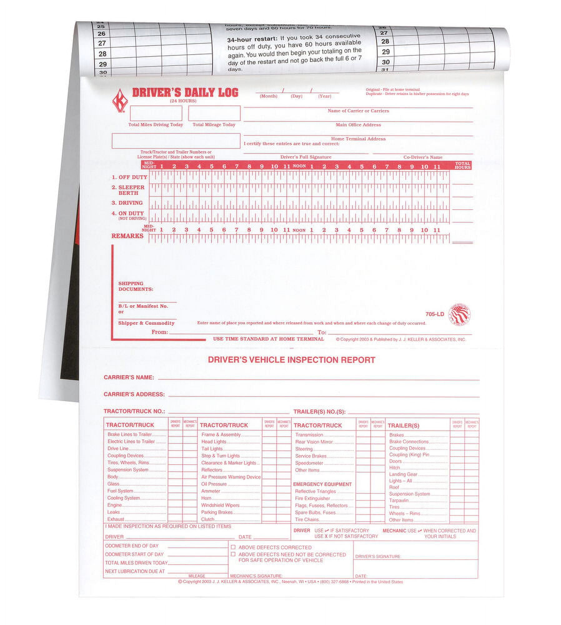 Daily Log Book 5-Pack(155 Forms) for Truckers, 2-In-1 with Detailed ...