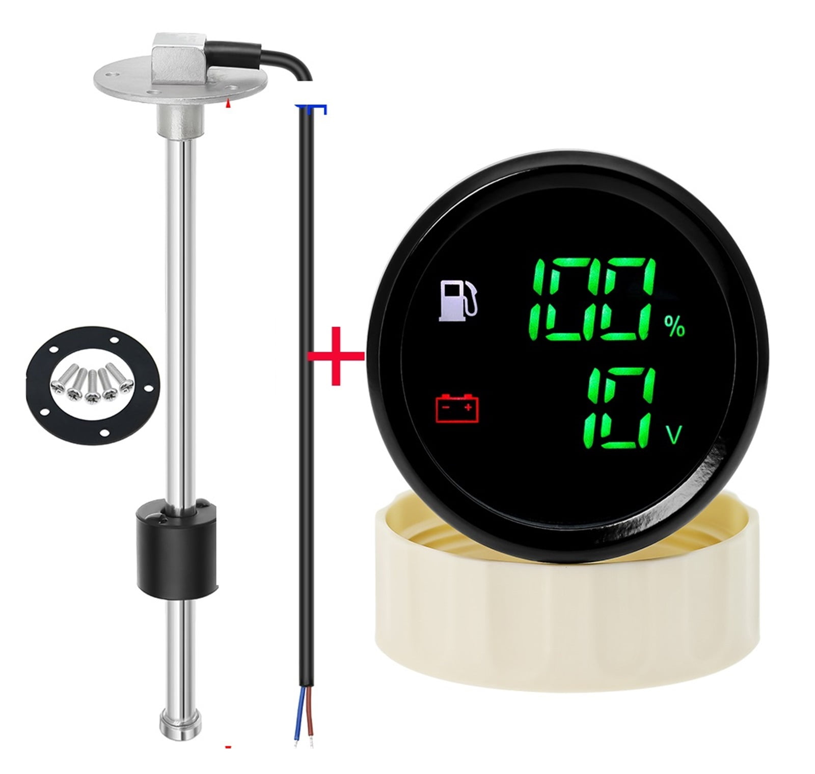 2 In 1 Dual 52mm Fuel Level Gauge+Voltmeter With Alarm Light 0-190 Ohm Fuel Level Sensor For ...