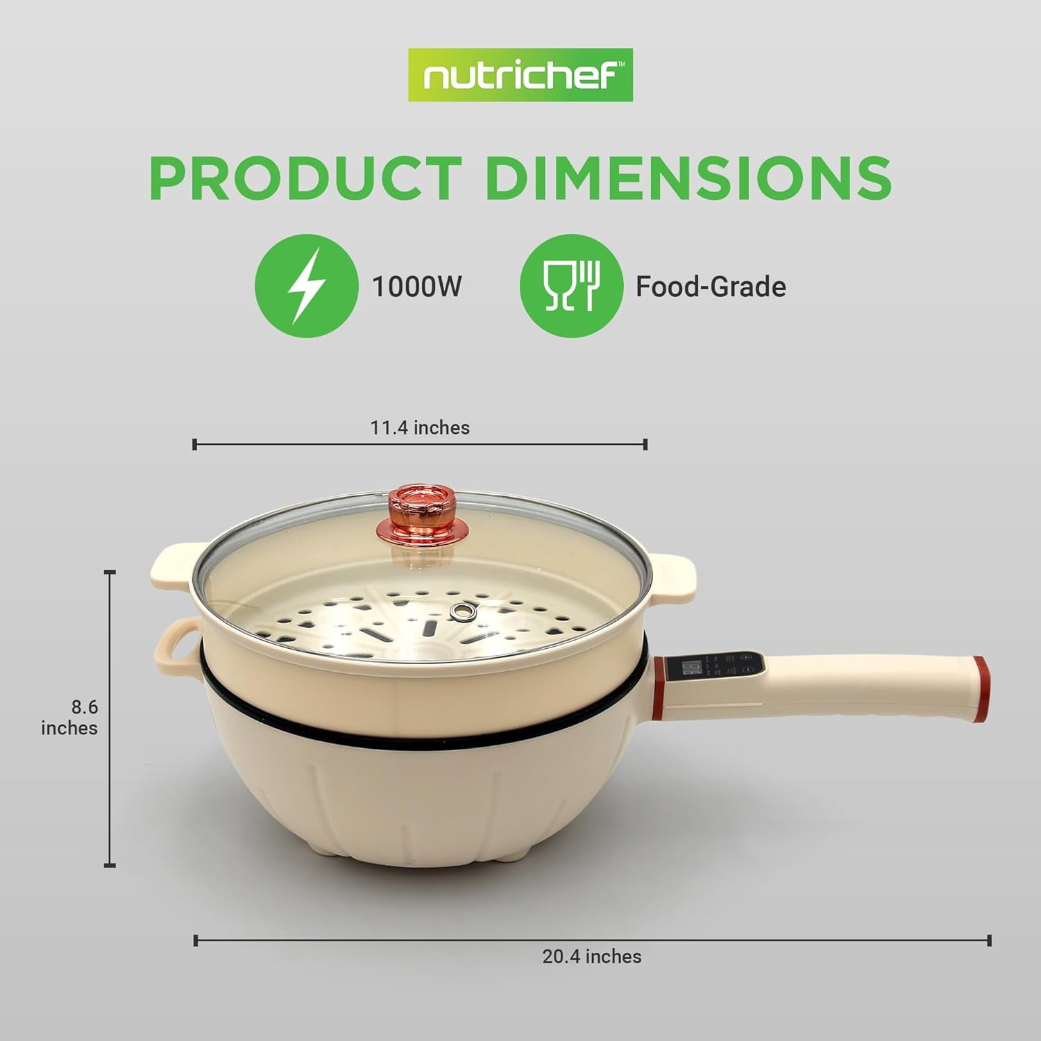 2-in-1 Electric Frying Pan & Steamer 8 Quart Non-Stick Skillet with ...