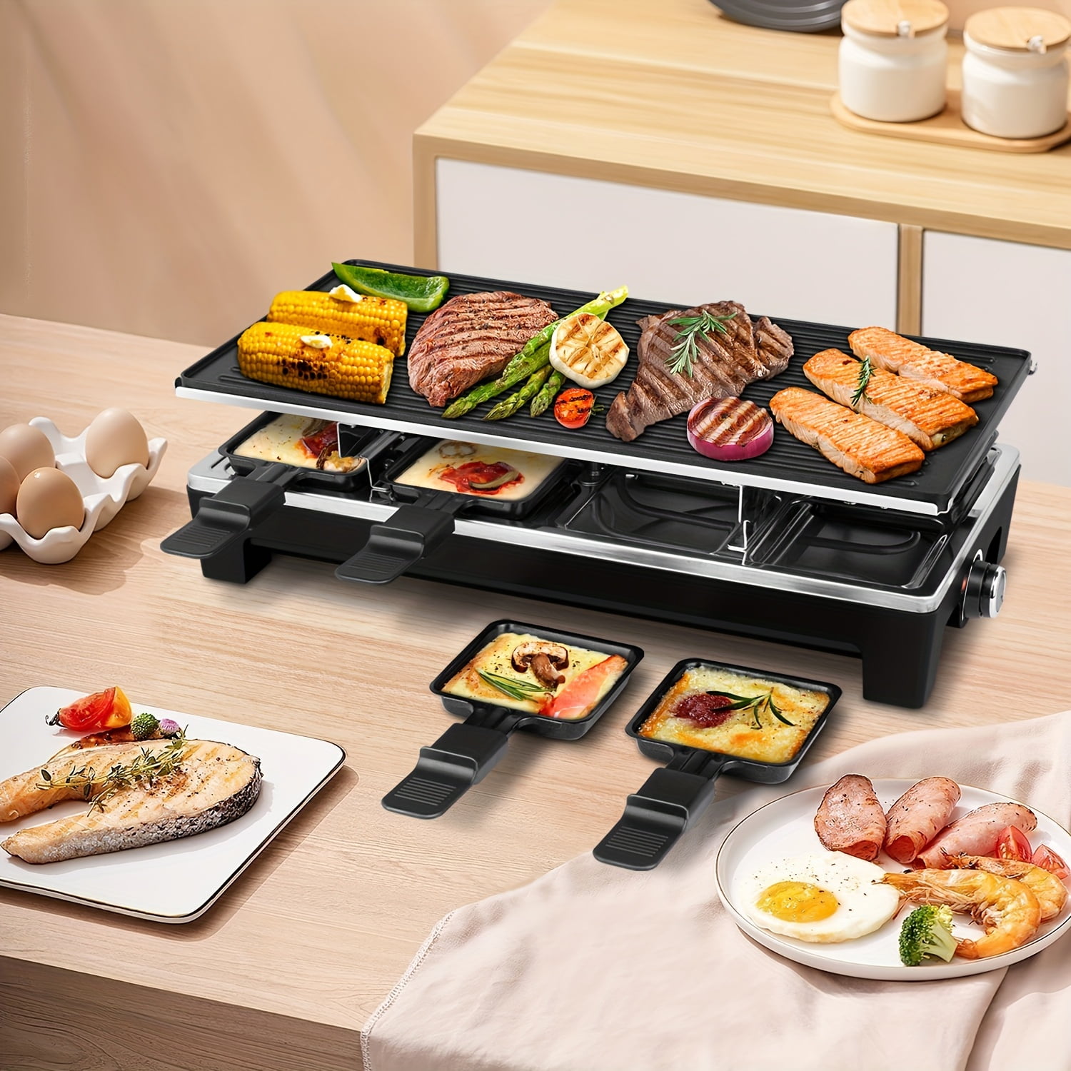 2 In 1 Electric Indoor Grill, Portable Electric BBQ Grill, Reversible ...