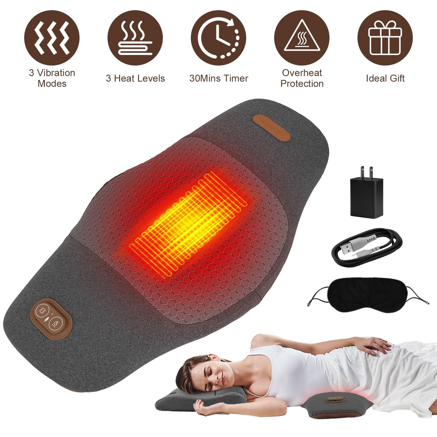 2 In 1 Electric Lumbar Massager Support Pillow Memory Foam Lower Back ...