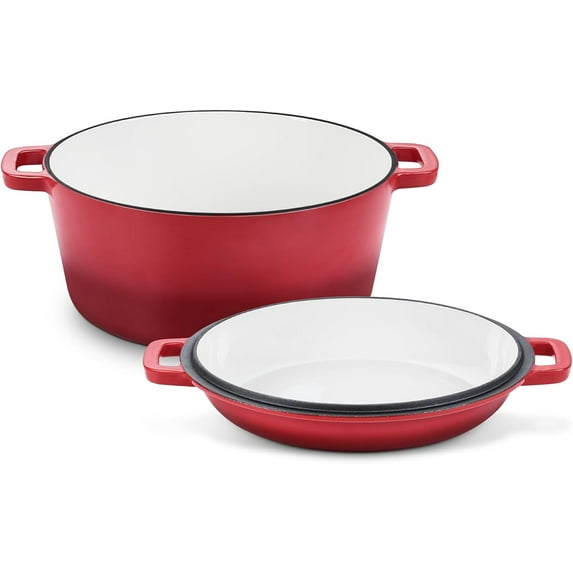 2-In-1 Enameled Cast Iron Dutch Oven, 5 Quart Dutch Oven Pot Cookware ...