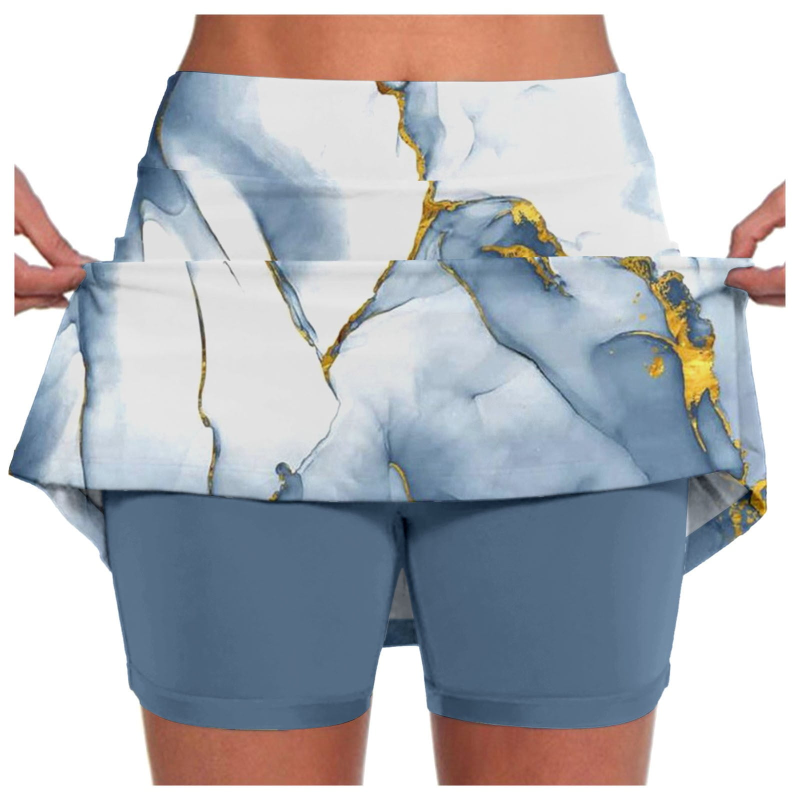 2 In 1 Flowy Shorts Women Marble Texture Printed Built-In Active Skort ...