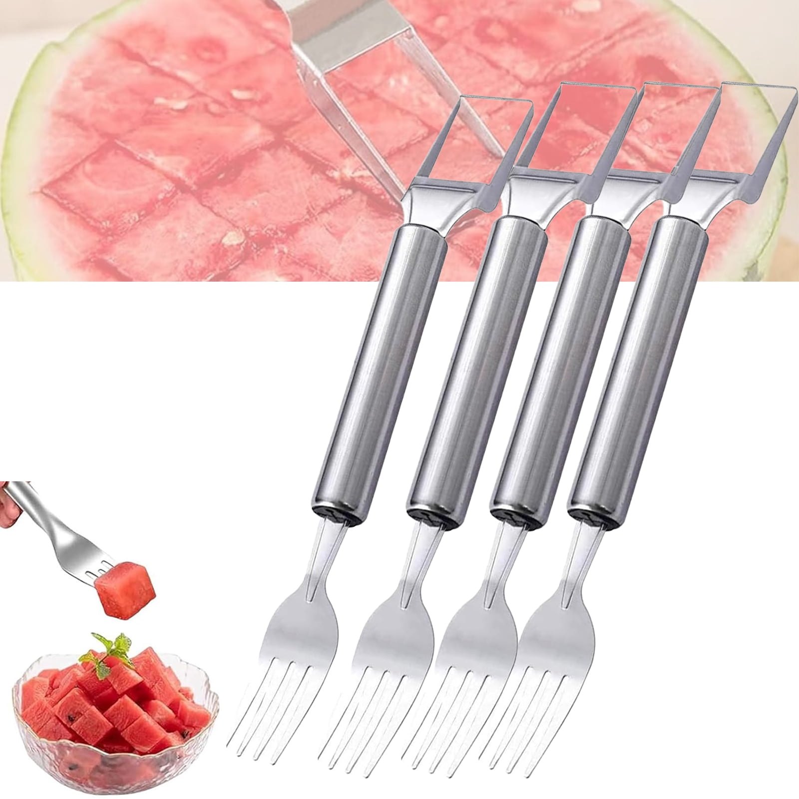 2-In-1 Fruit Cutter & Fork, 2-In-1 Stainless Steel Fruit Cutter Watermelon Fork Cutter ...