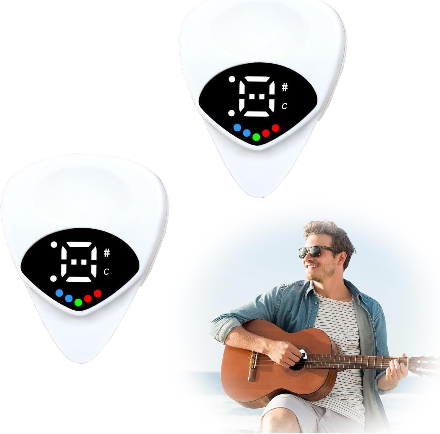 2 In 1 Guitar Tuner and Guitar Pick, Digital Guitar Pick with LED ...
