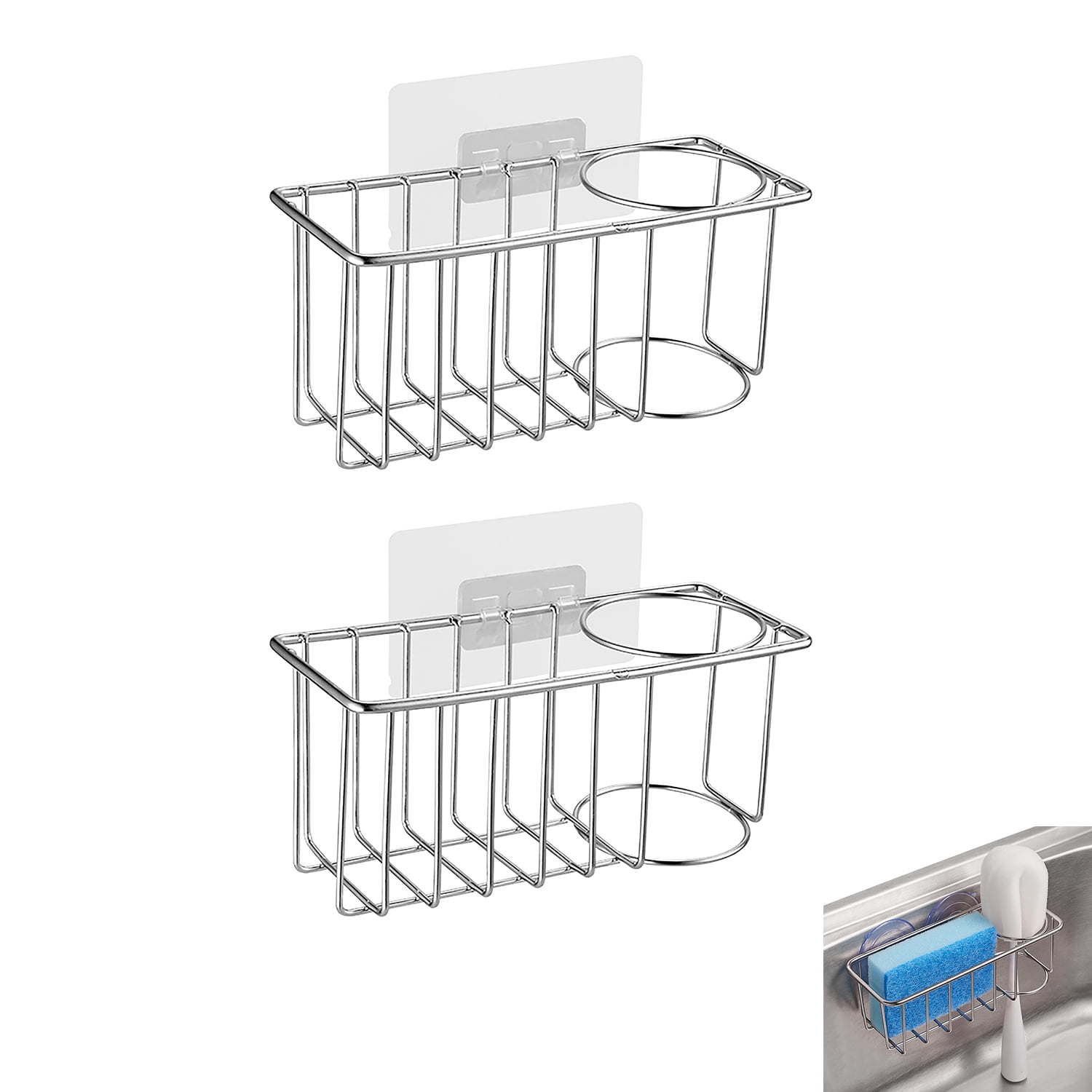2 In 1 Kitchen Sponge Holder for Sink, No Drilling Sponge Caddy ...