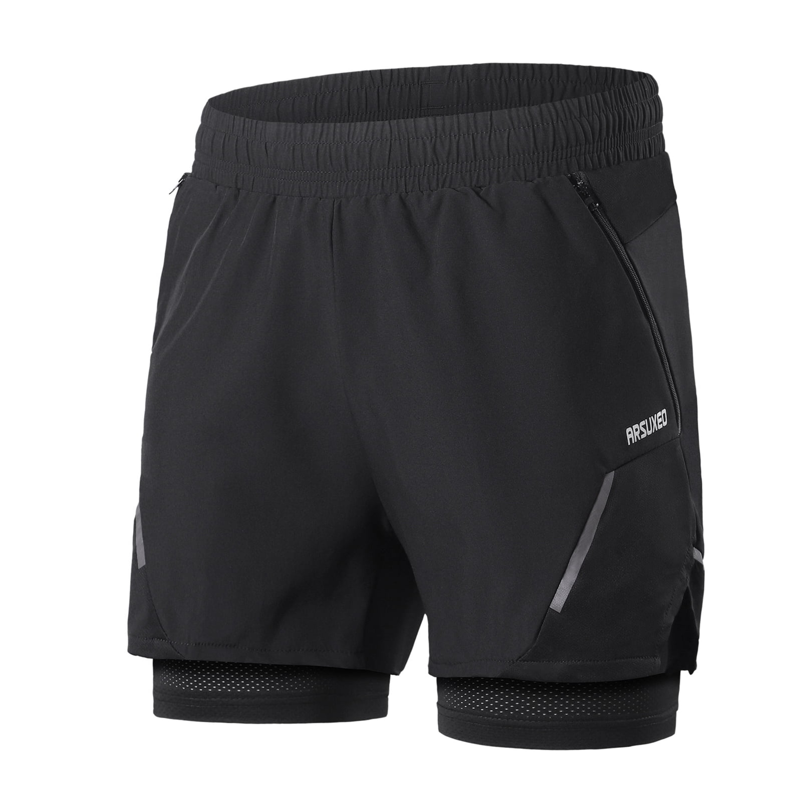 2-In-1 Men Running Shorts with Zipper Pockets Quick Exercise Shorts for ...