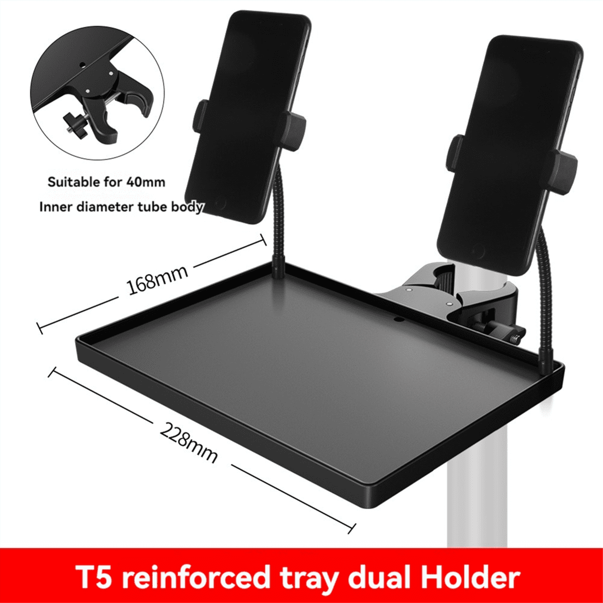 2-In-1 Microphone Stand Tray with 2 Phone Holder, Adjustable Clamp-on ...