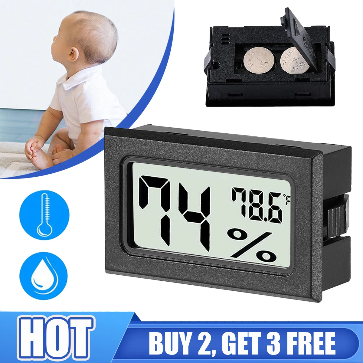 2 In 1 Mini Hygrometer Thermometer Digital Indoor Humidity Gauge ...