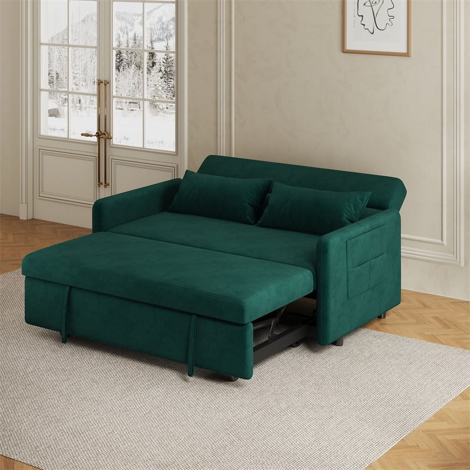 2-In-1 Modern Pull-Out Sofa Bed, 54" Velvet Loveseat Sofa with ...