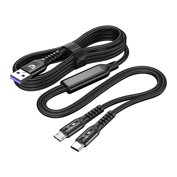 2 In 1 Multiports Charging Cable Nylon Braided USB Cord Support up to ...