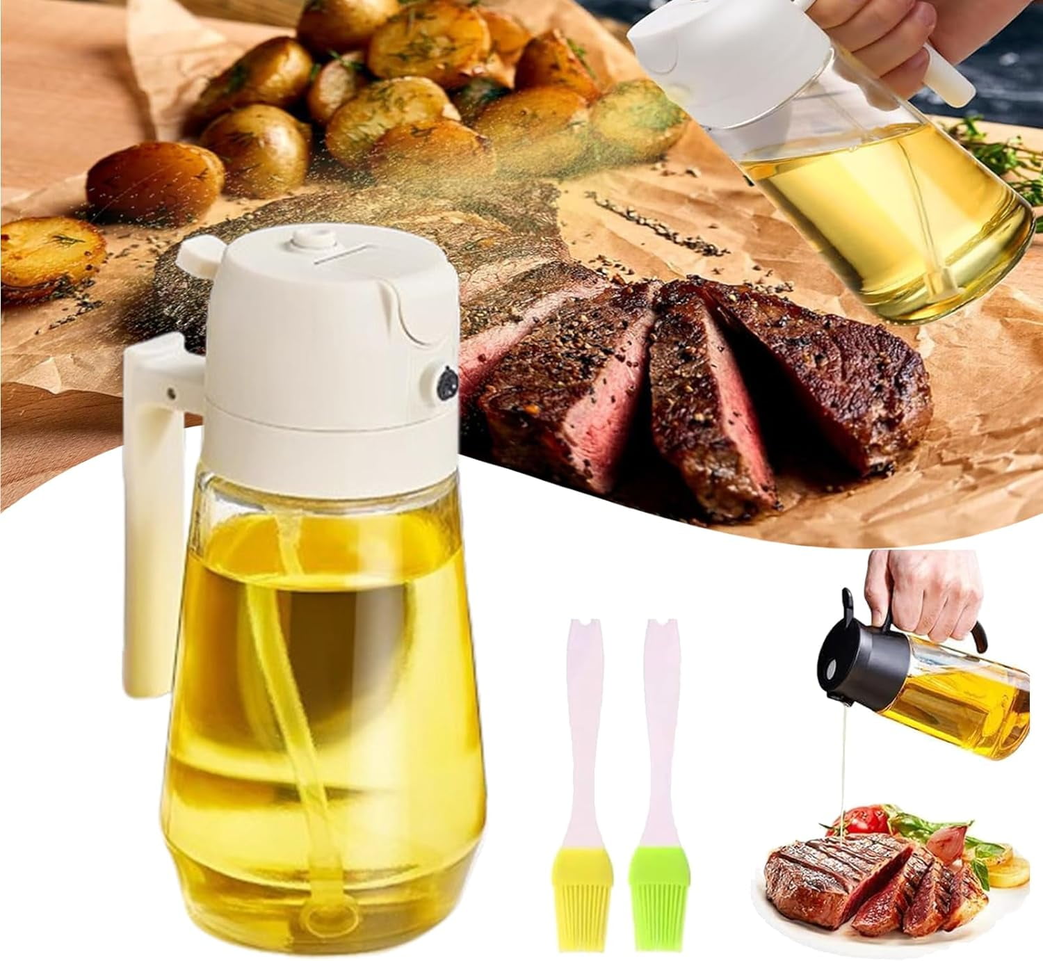 2 In 1 Oil Dispenser and Oil Sprayer, Oil Dispenser for Kitchen Spray ...