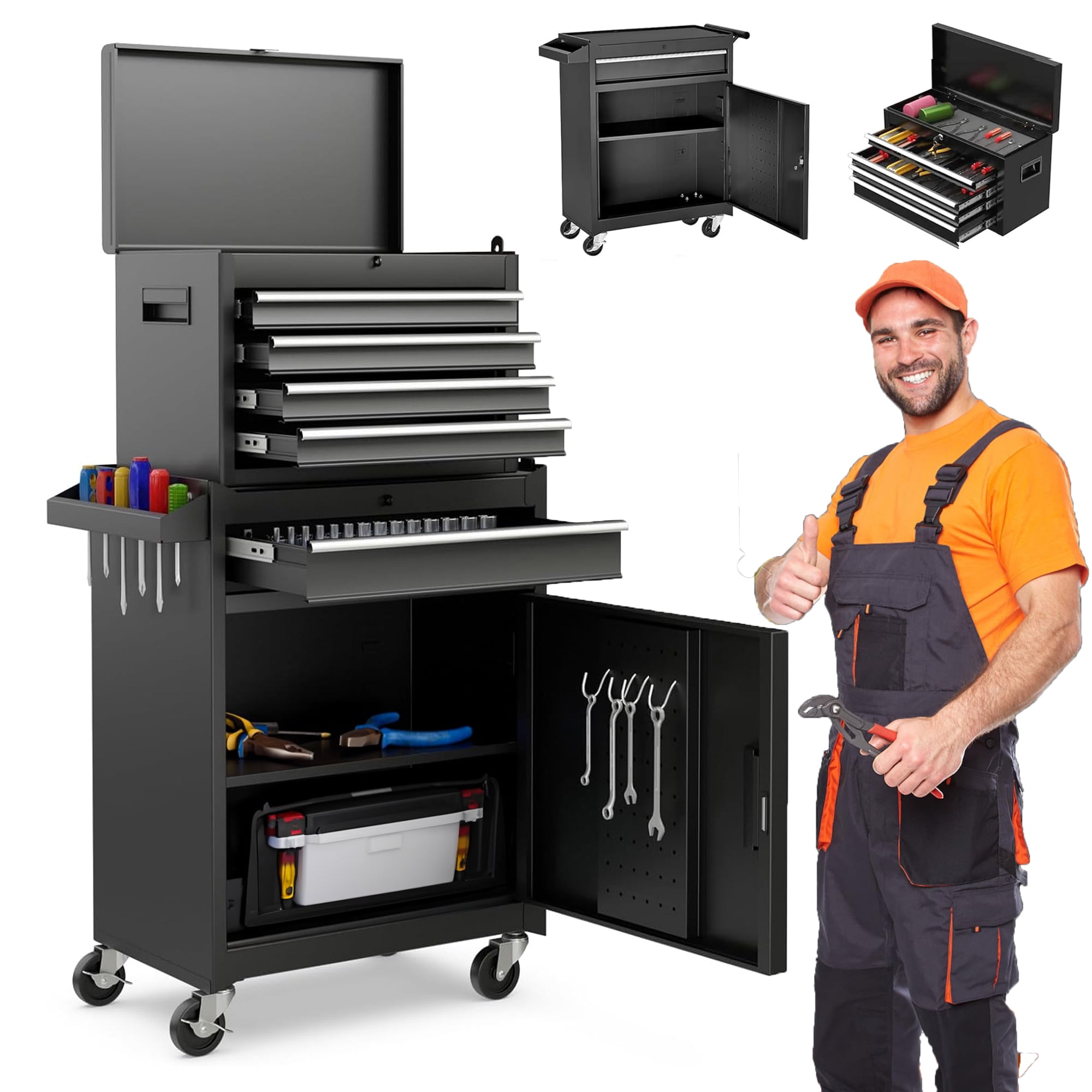 2-In-1 Rolling Tool Chest, 42.1"H Tool Box Organizer with 5-Drawers ...
