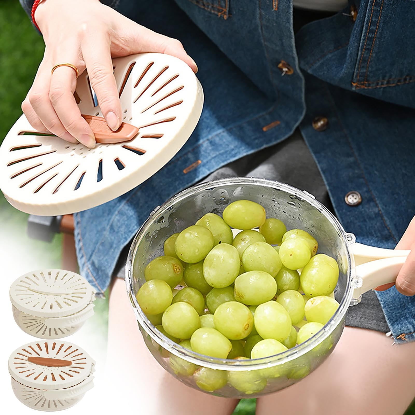 2-In-1 Rotating Lid Draining Basket | Plastic Fruit Vegetable Strainer ...