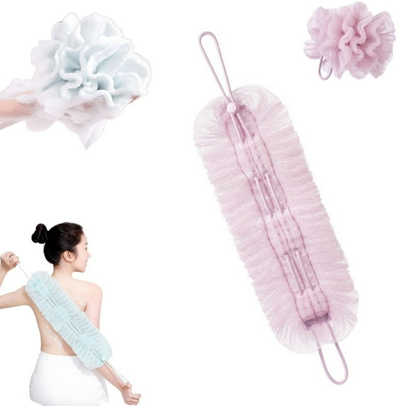2 In 1 Shower & Back Scrubber, Exfoliating Loofah Sponge with Handle ...
