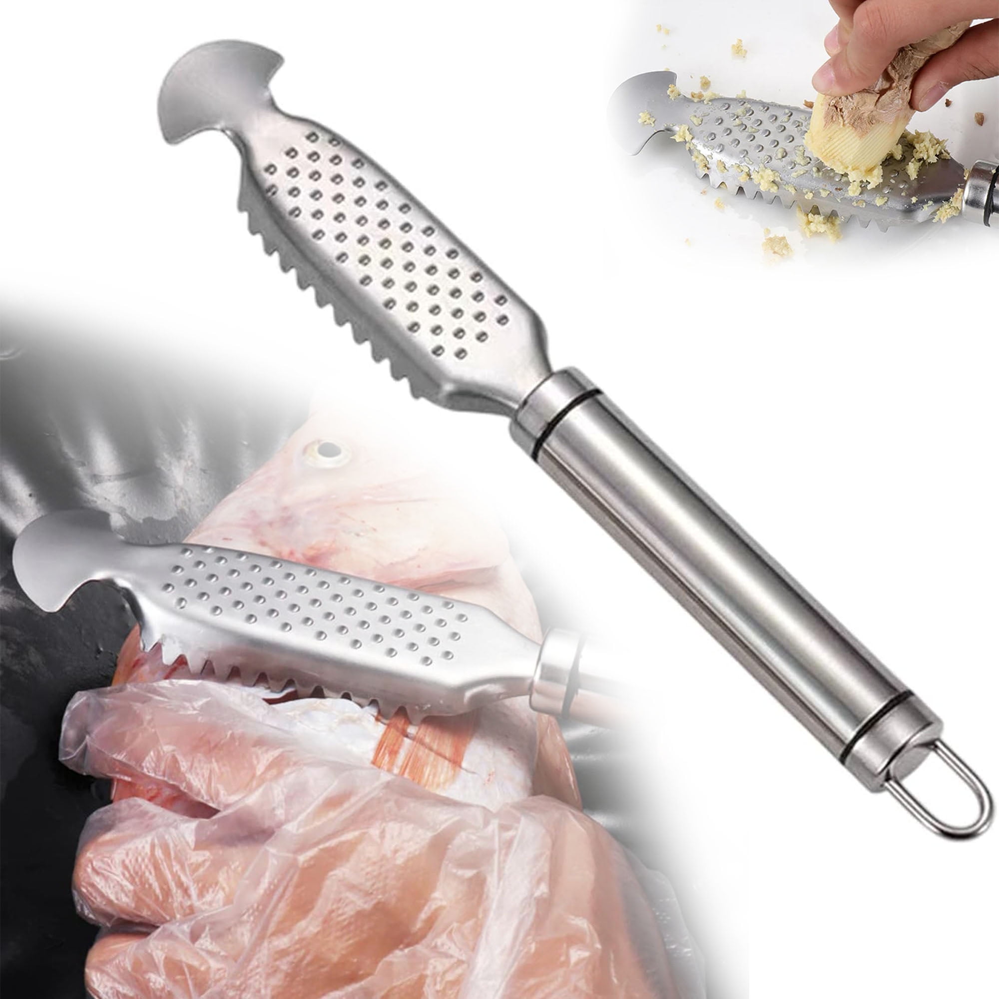 2-In-1 Stainless Steel Fish Scaler + Ginger Grater, Multifunction Fish ...