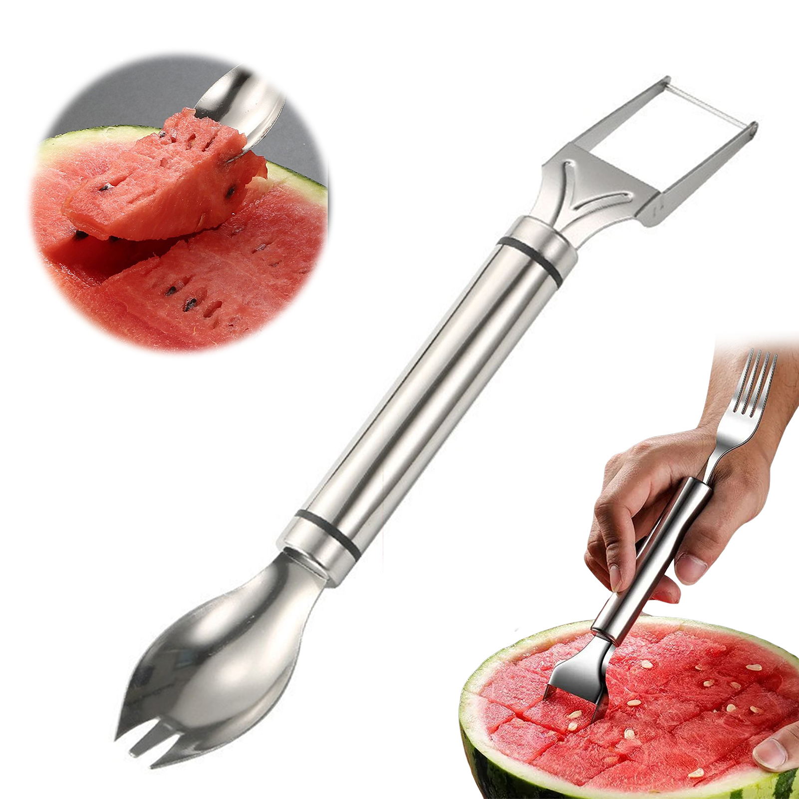 2-In-1 Stainless Steel Watermelon Fork Slicer Easy Fruit Cutter Tool ...