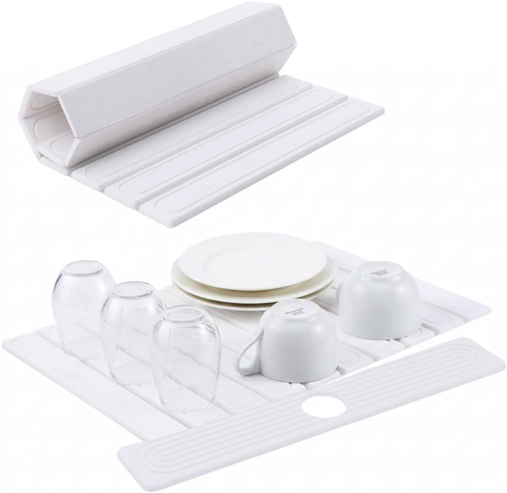 2-In-1 Stone Dish Drying Mat Set For Kitchen Counter. Collapsiable ...