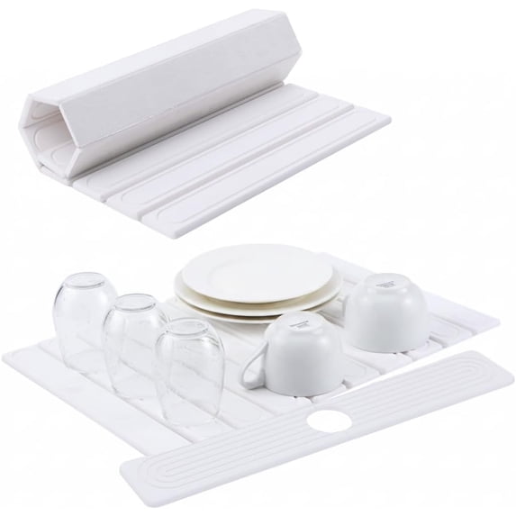 2-In-1 Stone Dish Drying Mat Set For Kitchen Counter. Collapsiable ...