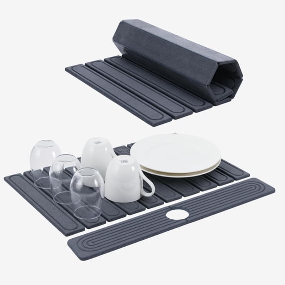 2-In-1 Stone Dish Drying Mat Set For Kitchen Counter. Collapsiable ...