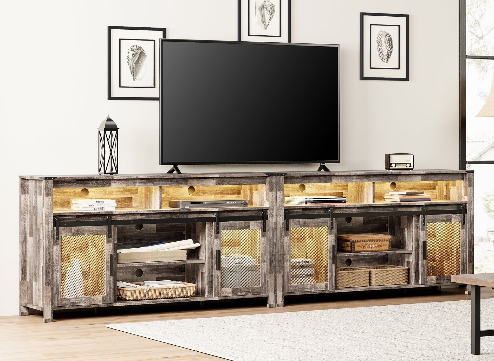 2-In-1 TV Stand for 100+ Inch TV, Farmhouse&Industrial Media ...
