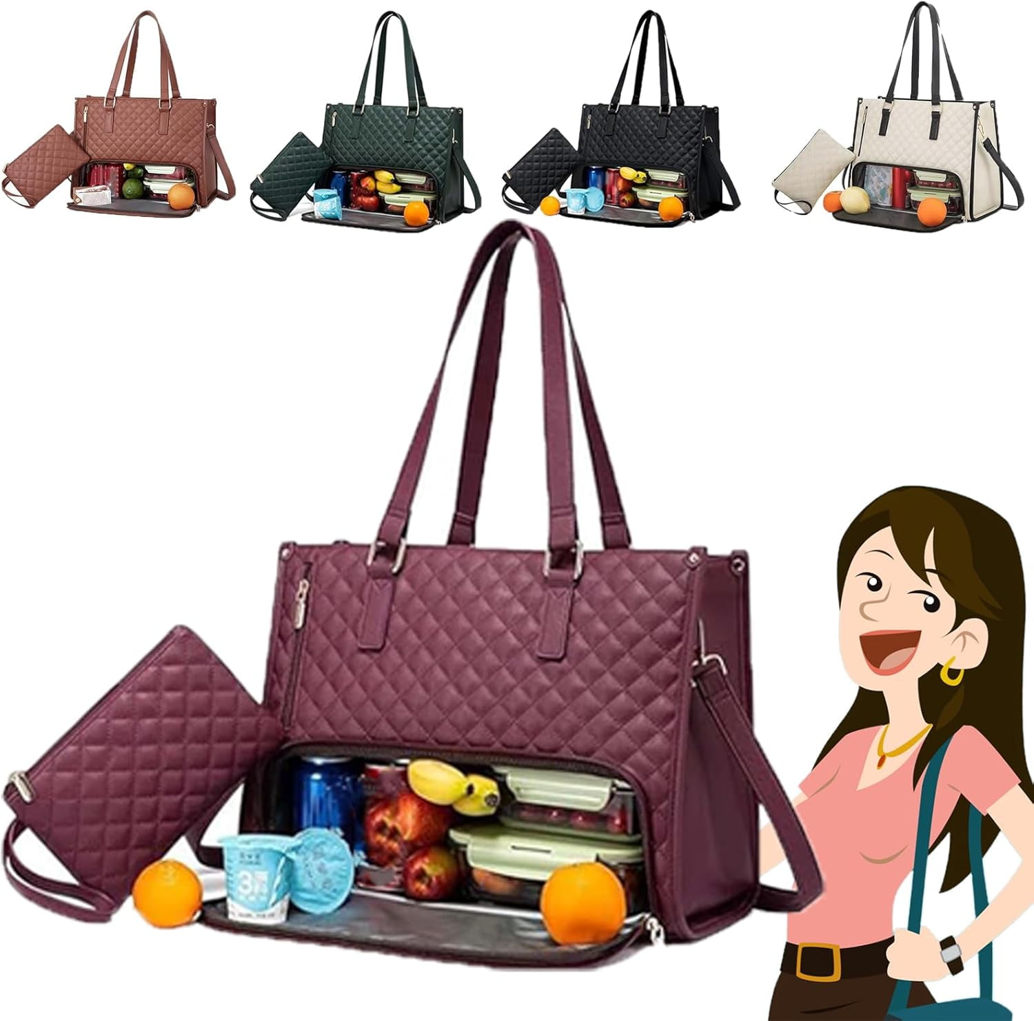 2 In 1 Tote Bag Lunch Bag Combo,Lunch Bags With Pockets,Lunch Bag Lunch ...