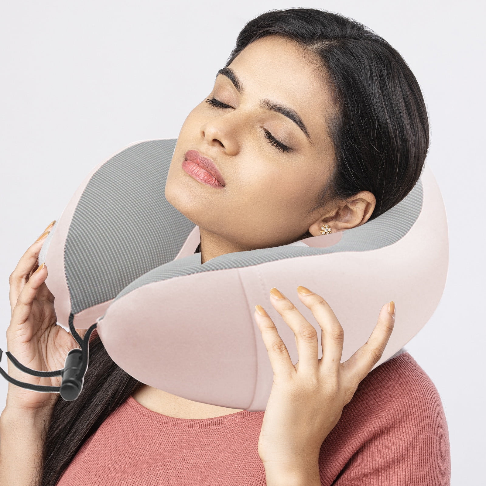 2-In-1 Travel Neck Pillow, Advanced Neck Support For Long Flights, Portable Drawstring Bag, U ...