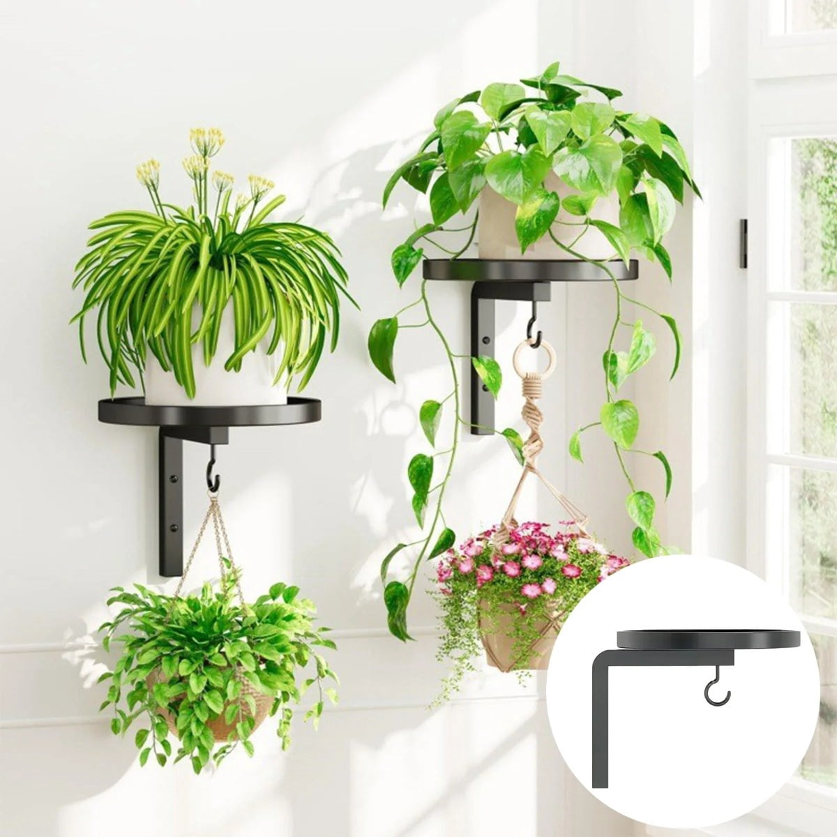2 In 1 Ultimate Wall Mounted Plants Stand Space Saving Metal Material ...