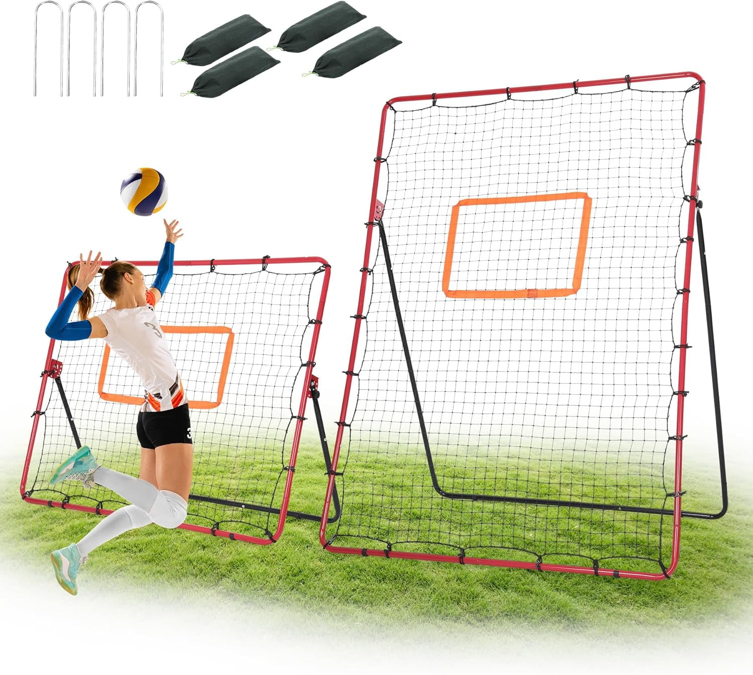 2-In-1 Volleyball Rebounder Net, Adjustable 7x5ft To 4x5ft, Bounce Back ...