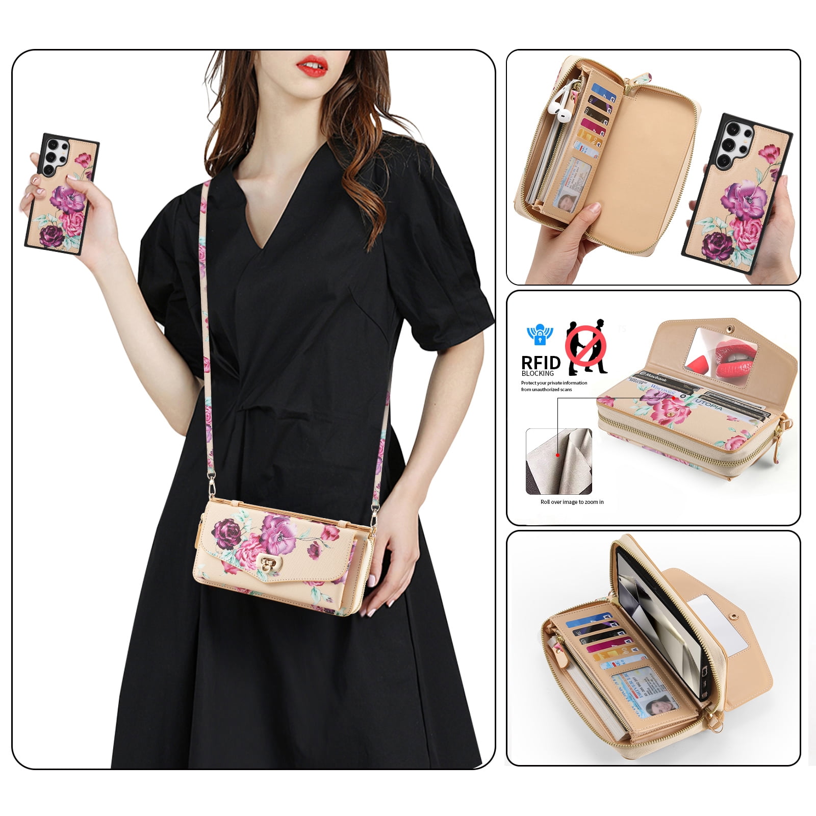 2 In 1 Wallet for Samsung Galaxy S24 Ultra, Floral PU Leather Case with ...