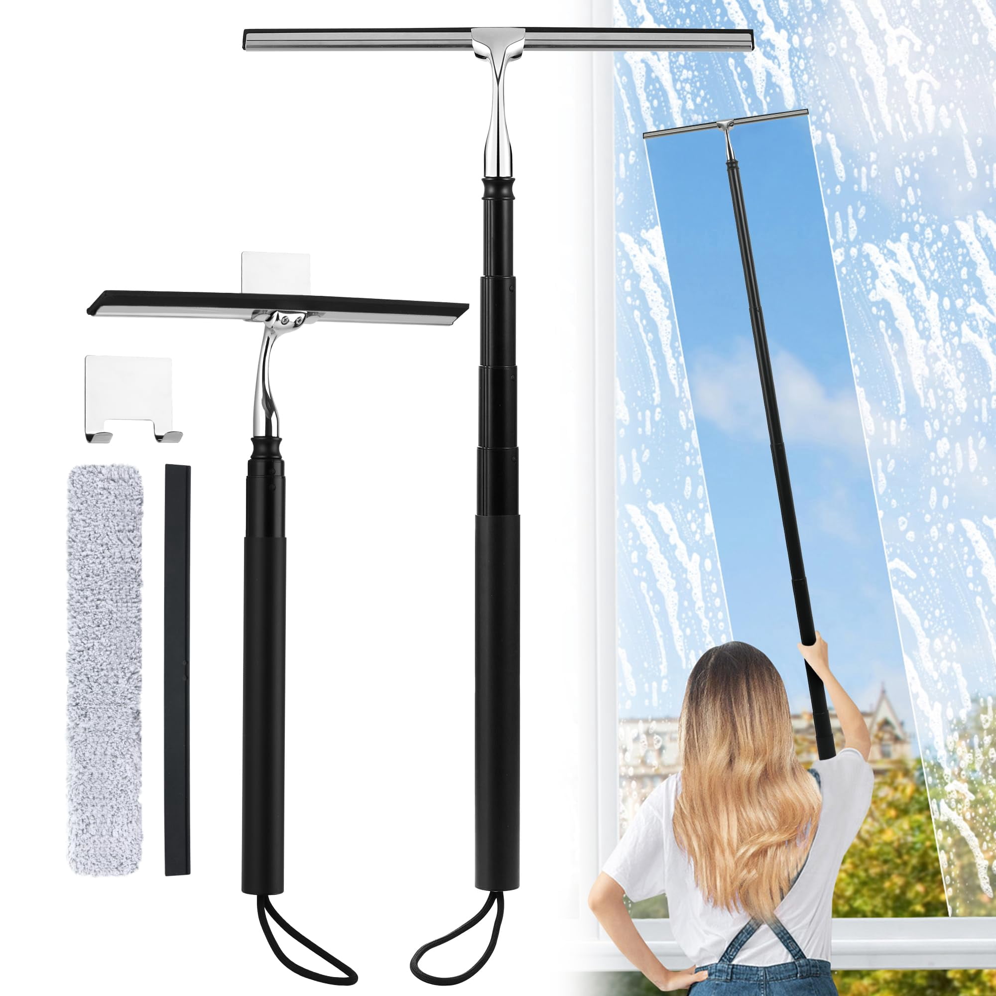 2 In 1 Window Squeegee Shower Cleaning Kit With Extension Pole 12 Inch ...