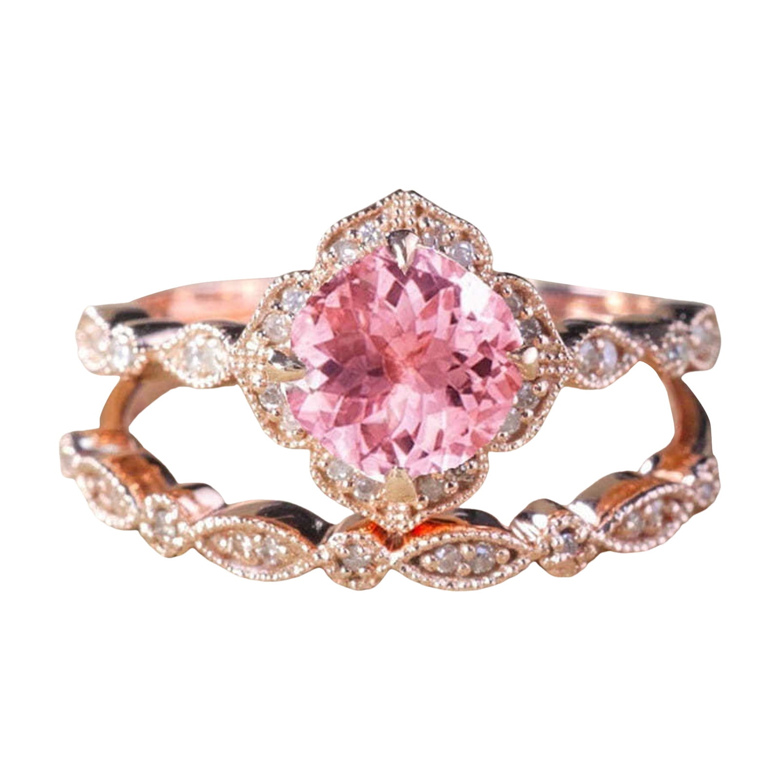 2 In 1 Women Rose Gold Filled Wedding Engagement Flower And Leaf Shape ...